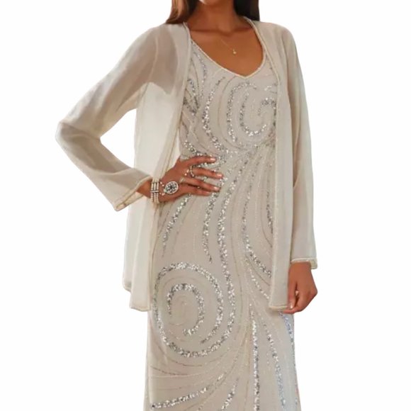 Midnight Velvet | Dresses | Midnight Velvet Swirl Beige Formal Prom ...